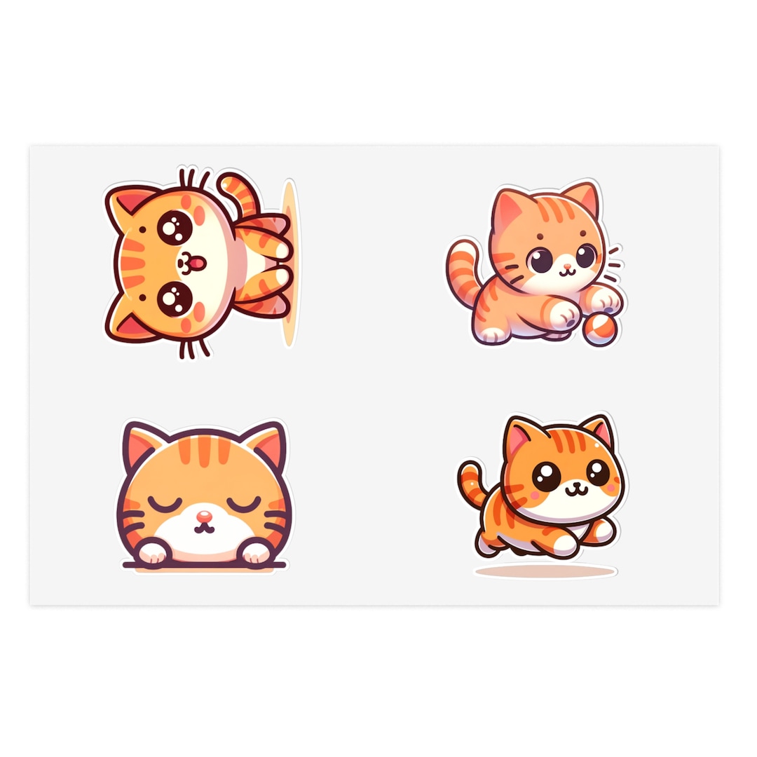Orange Tabby Cat Kawaii Sticker Sheets, Cat Lovers Stickers, Kawaii ...