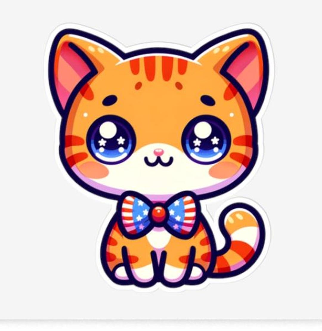 Patriotic Kawaii Orange Tabby Cat Sticker Sheets Orange Tabby Cat ...