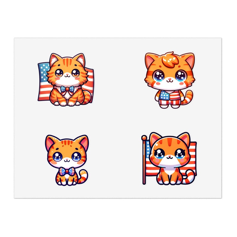 Patriotic Kawaii Orange Tabby Cat Sticker Sheet: Red White & Blue - Etsy