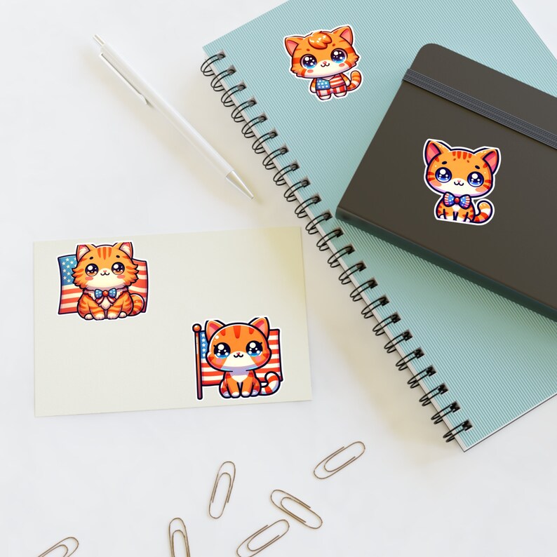 Patriotic Kawaii Orange Tabby Cat Sticker Sheet: Red White & Blue - Etsy