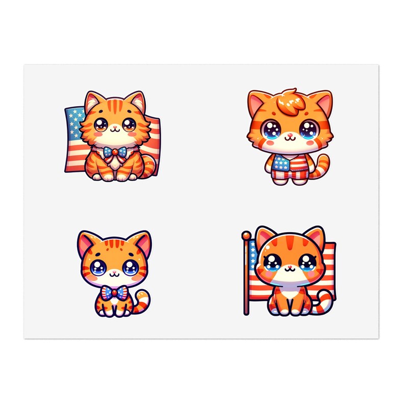 Patriotic Kawaii Orange Tabby Cat Sticker Sheet: Red White & Blue - Etsy