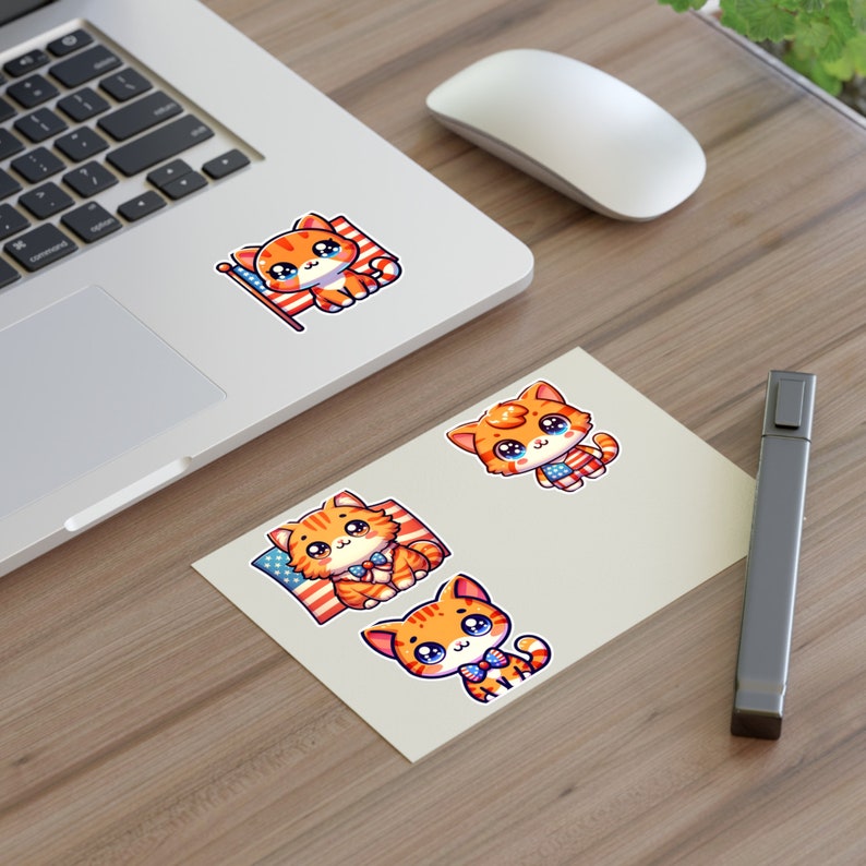 Patriotic Kawaii Orange Tabby Cat Sticker Sheet: Red White & Blue - Etsy