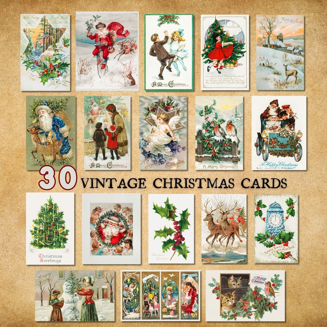 Vintage Christmas Cards Printable JPG Digital Download, 30 Bundle Cards ...