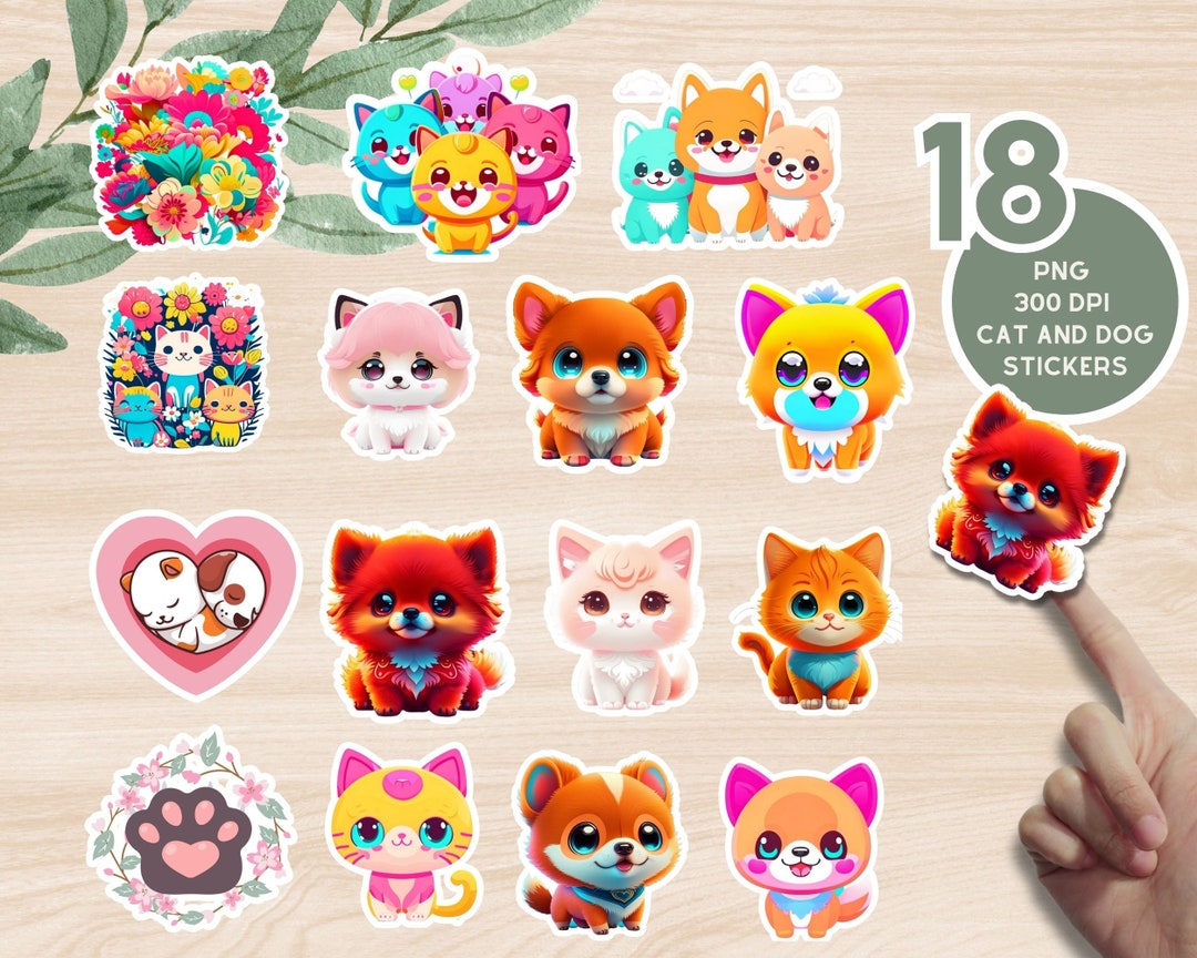 Kawaii Cat and Dog Stickers Printable PDF-PNG, Digital Files ,stickers ...