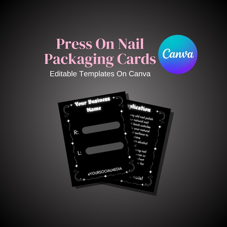 Edgy Press on Nail Packaging Cards: Customizable Canva Template (3x4 ...