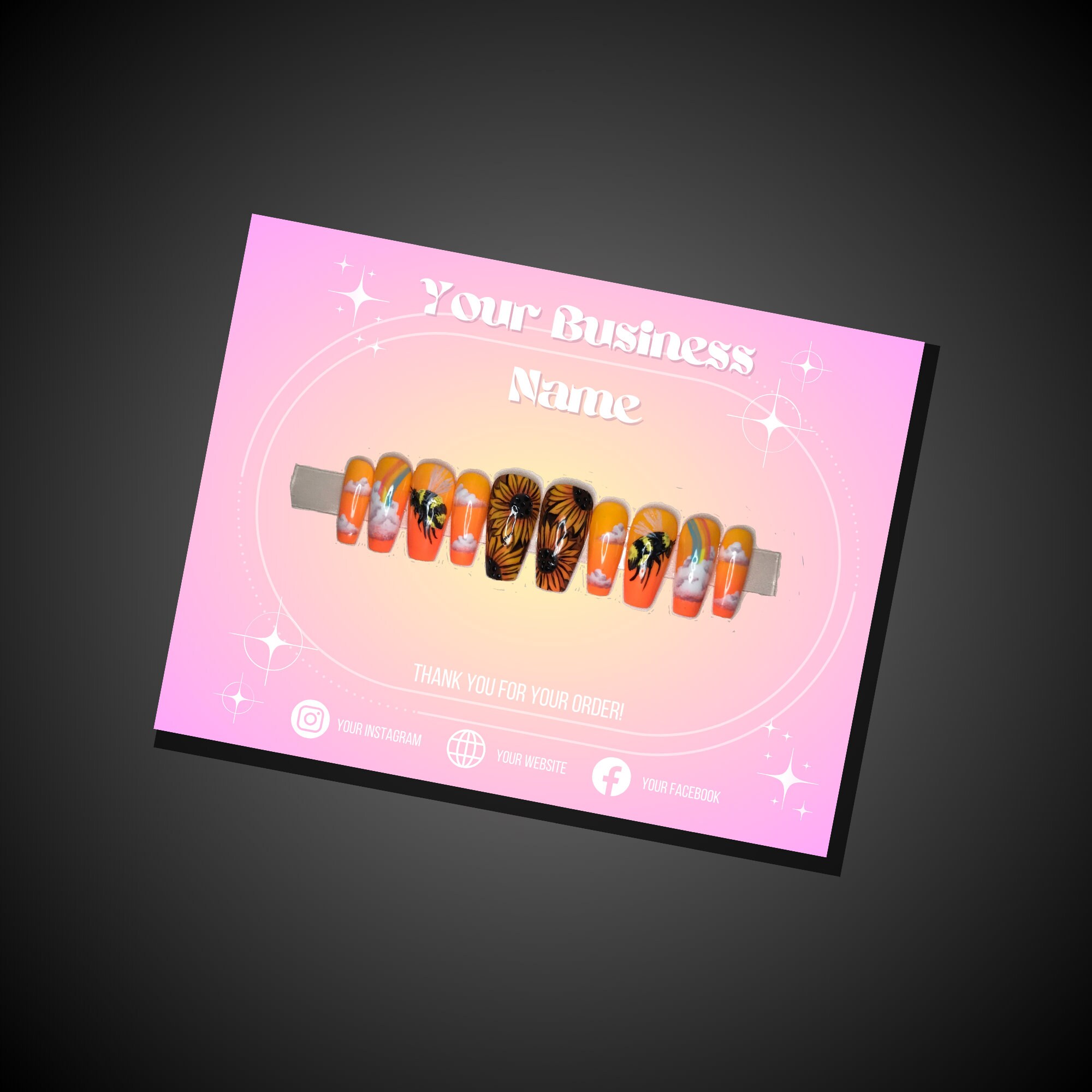 Cute Gradient Customizable Press on Nail Packaging Cards Editable Canva ...