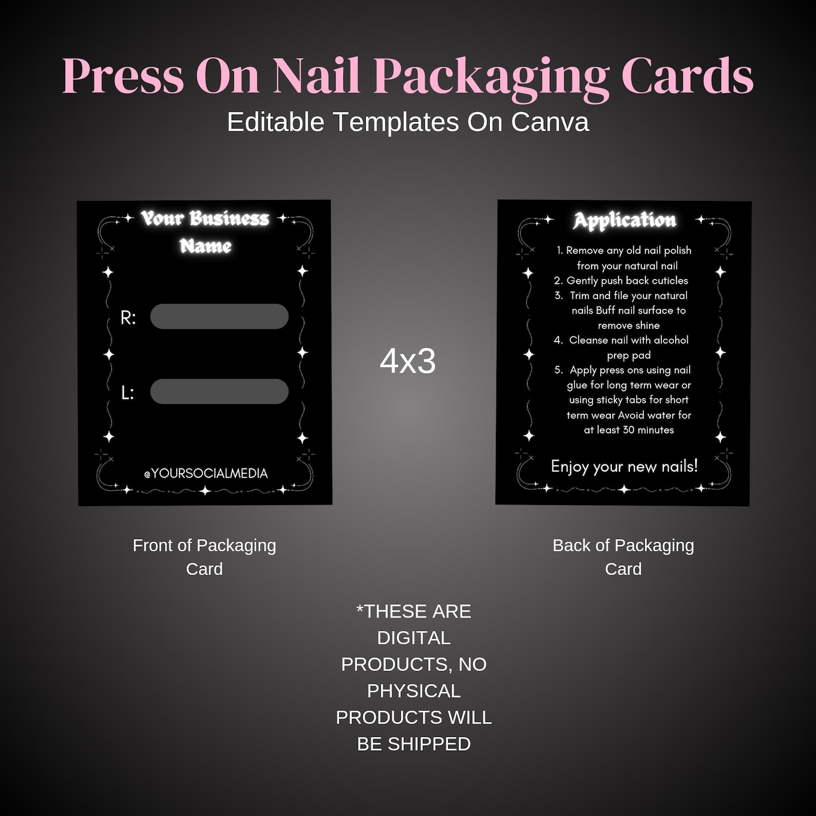Edgy Press on Nail Packaging Cards: Customizable Canva Template (3x4 ...