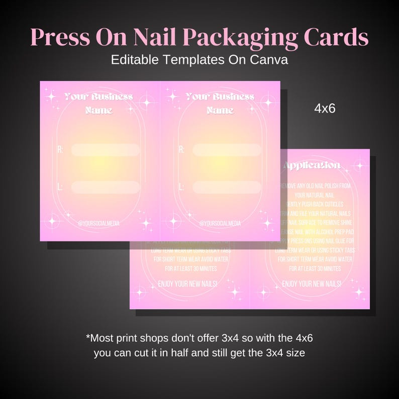 Press on Nail Packaging Card Template: Gradient Design (canva Editable ...