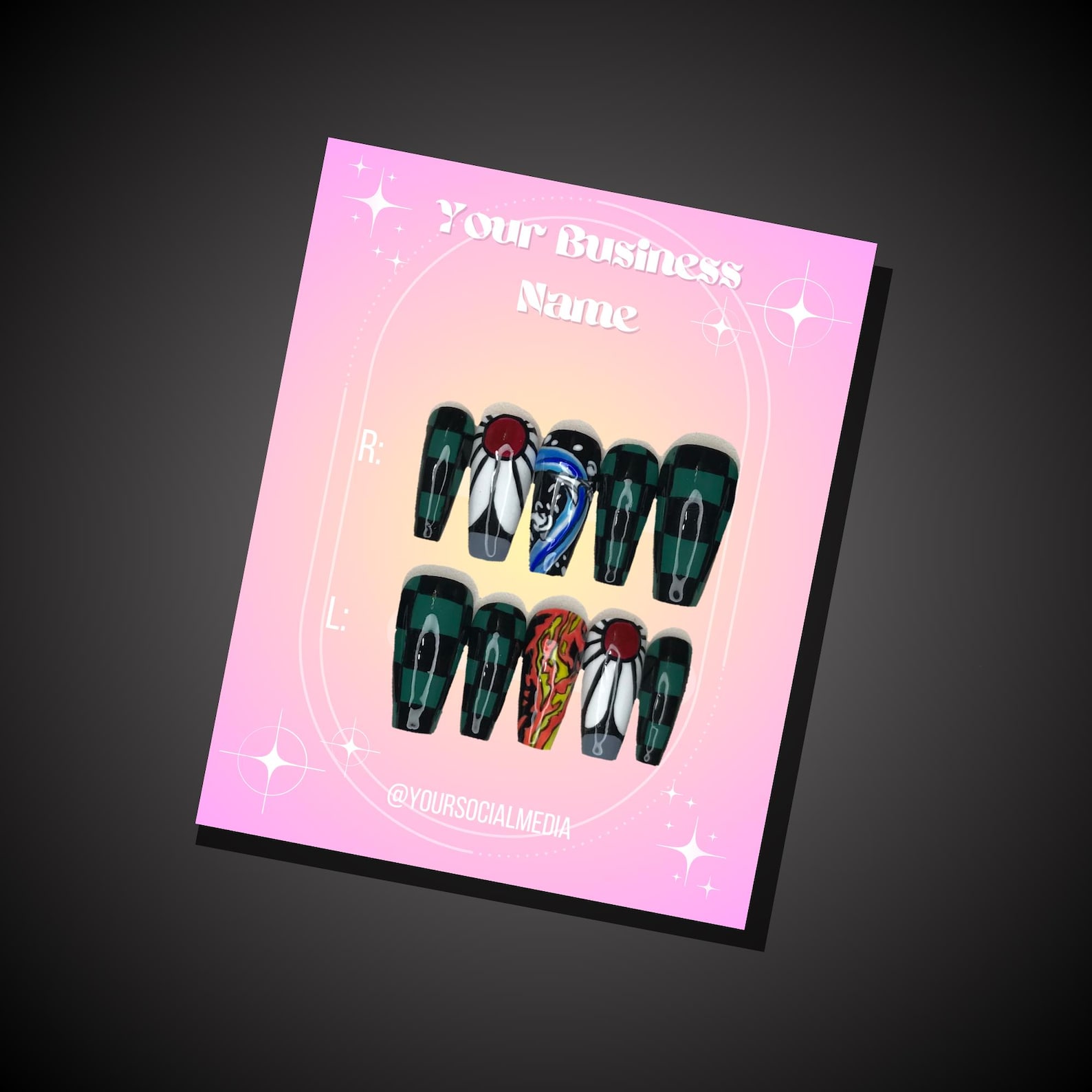 Press on Nail Packaging Card Template: Gradient Design (canva Editable ...
