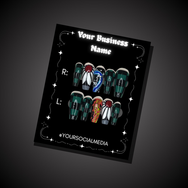 Edgy Press on Nail Packaging Cards: Customizable Canva Template (3x4 ...