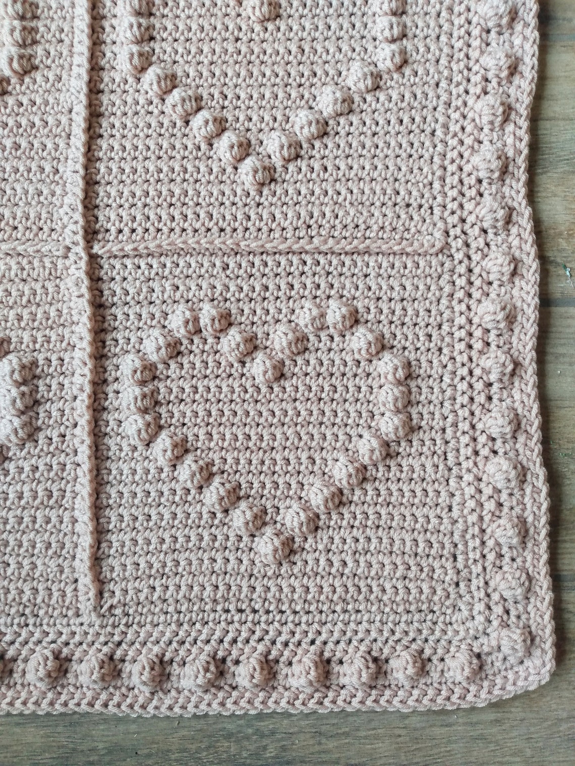 Blush Pink Bobble Heart Crochet Blanket - Etsy