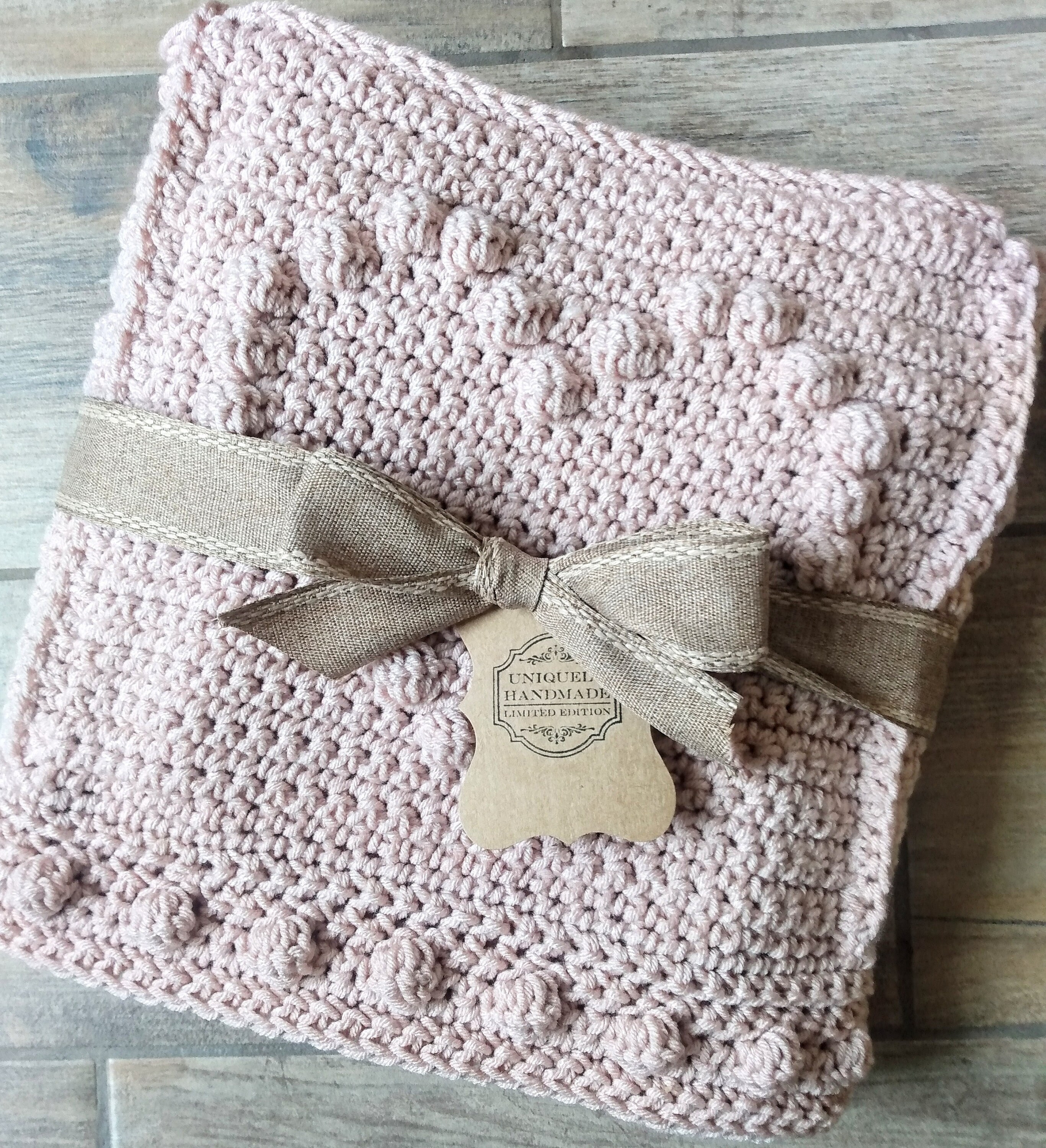 Blush Pink Bobble Heart Crochet Blanket - Etsy