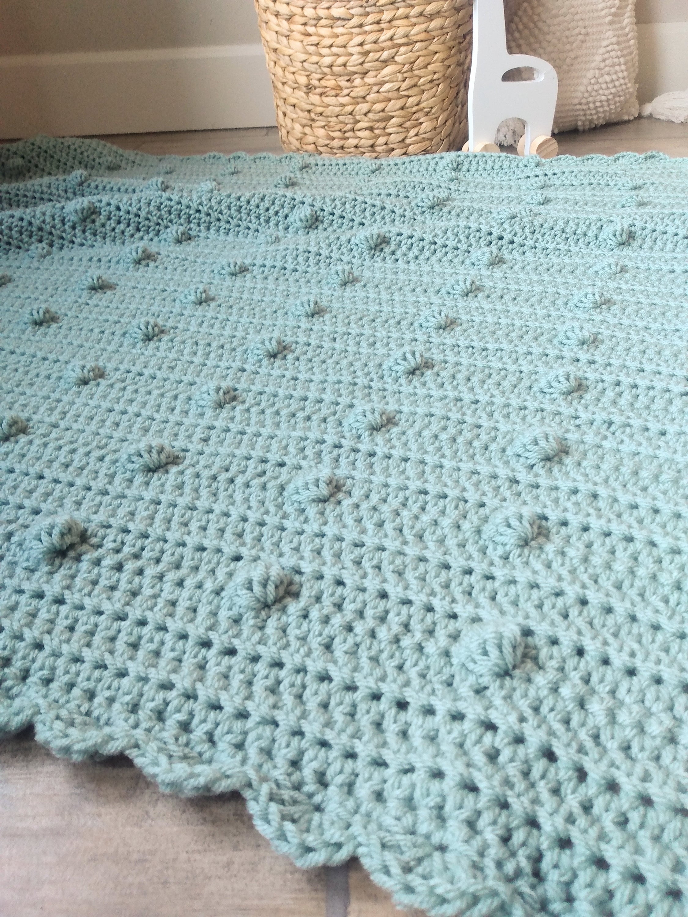 Sage Green Crocheted Bobble Baby Blanket - Etsy