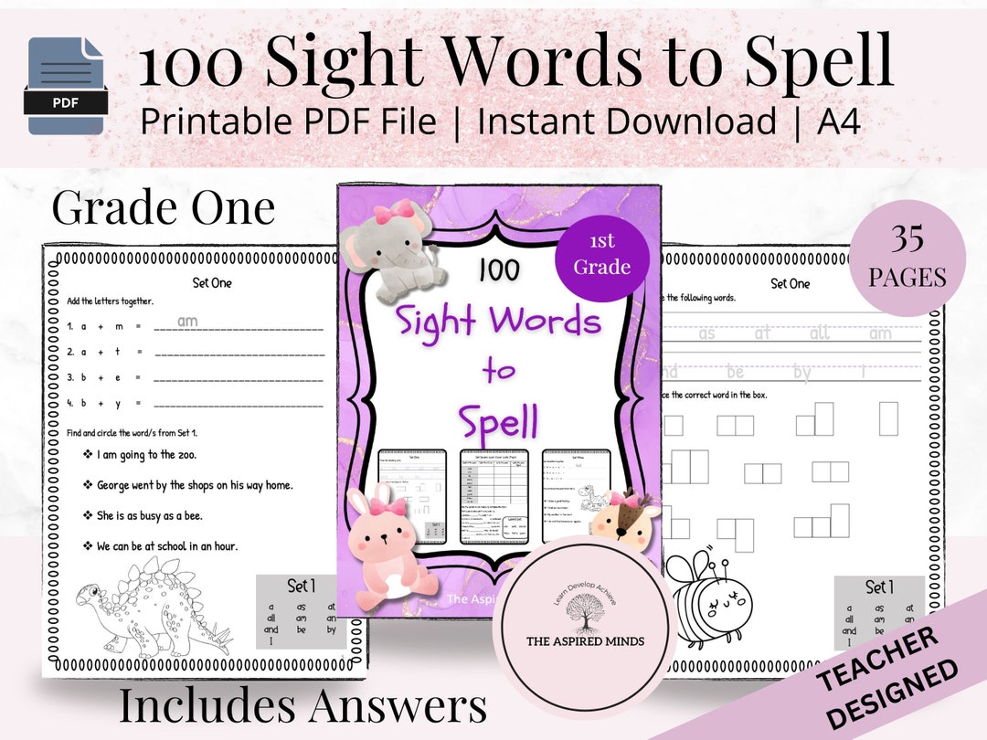 100 Common Sight Word Workbook, High-frequency Vocabulary Printable ...
