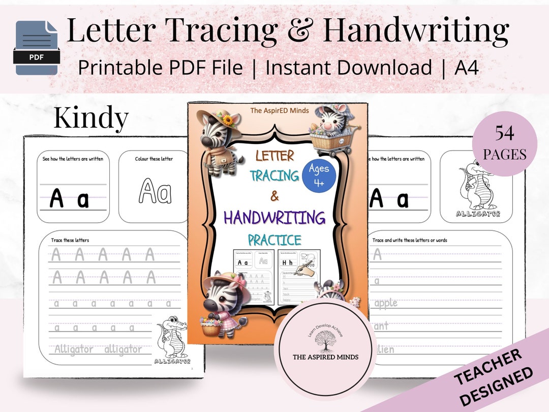 Kindy Letter Tracing Workbook Handwriting Practice Printable Preschool ...