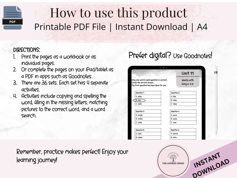 Spelling Mastery Workbook, Grade 1 Spelling Printable, Look Cover Write ...