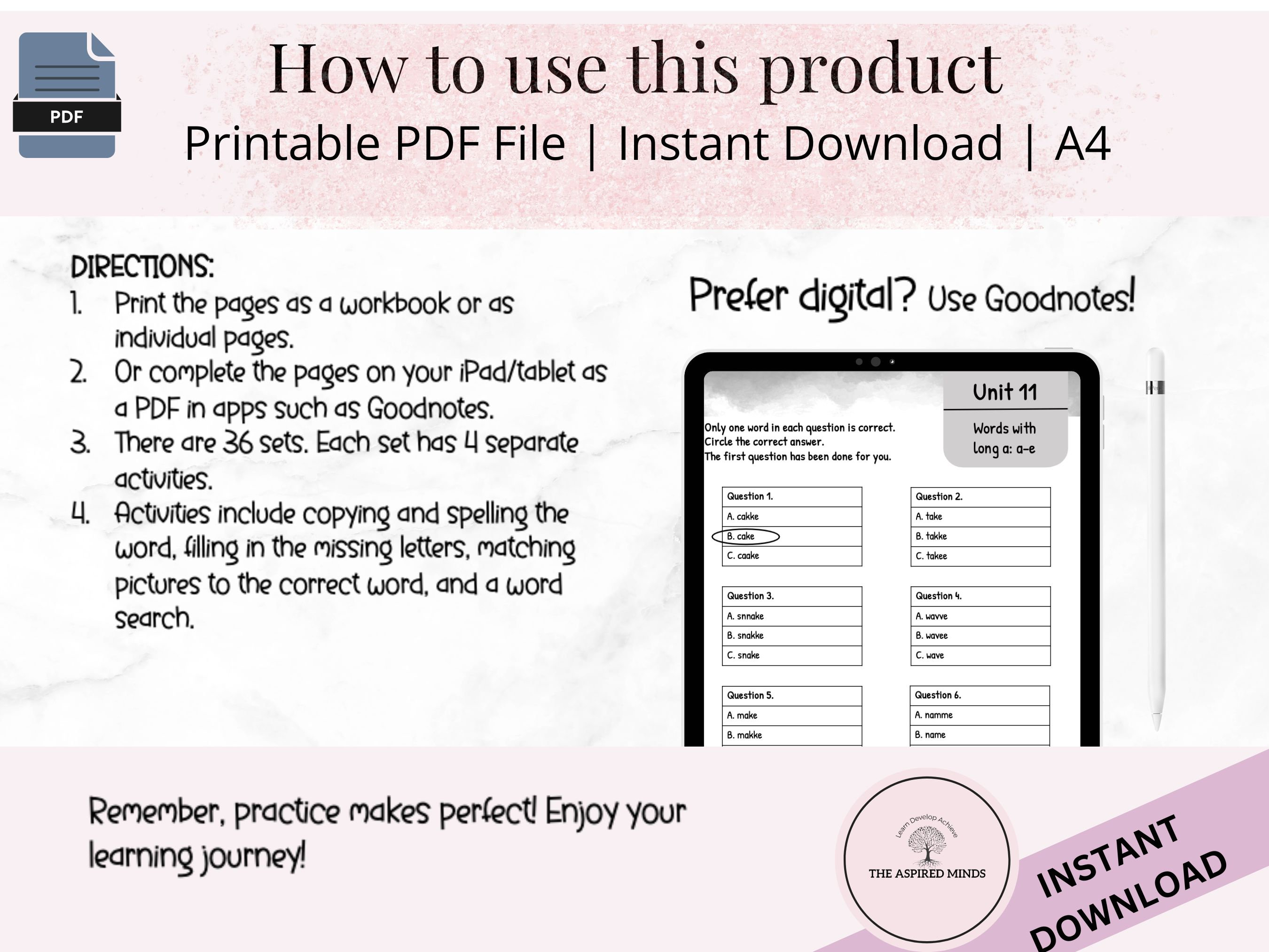 Spelling Mastery Workbook, Grade 1 Spelling Printable, Look Cover Write ...