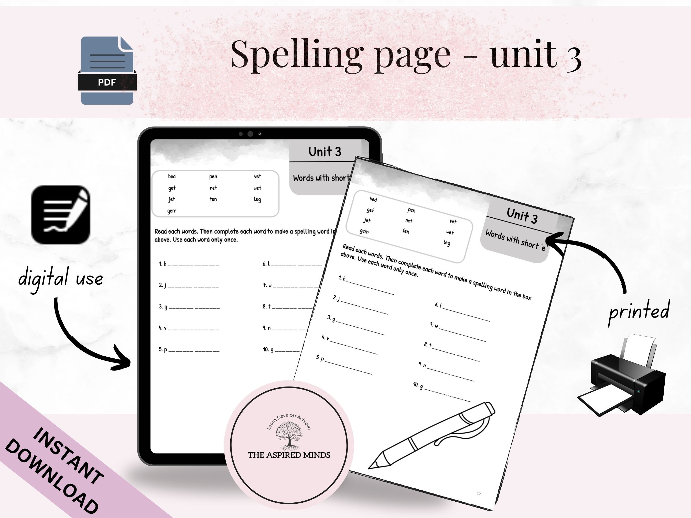 Spelling Mastery Workbook, Grade 1 Spelling Printable, Look Cover Write ...