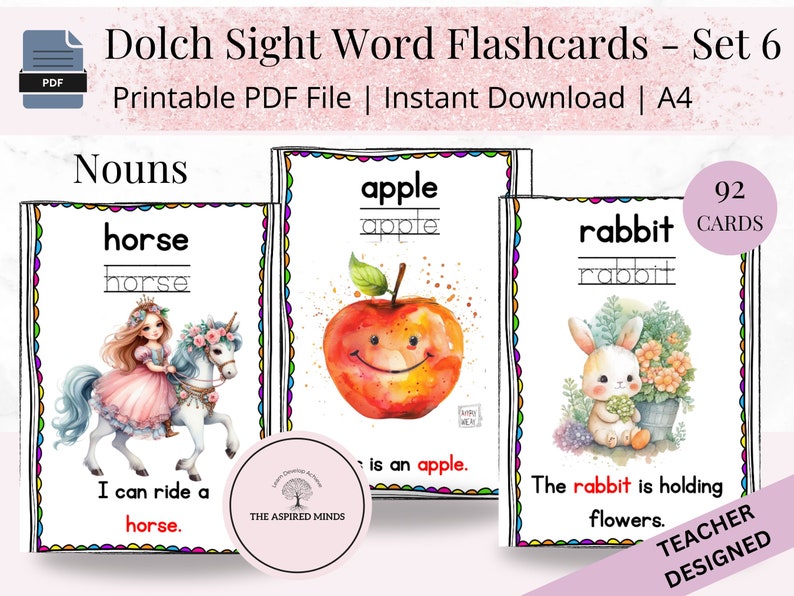 Printable Dolch Sight Word Flashcards, Pre-kindy-third Grade, Classroom ...