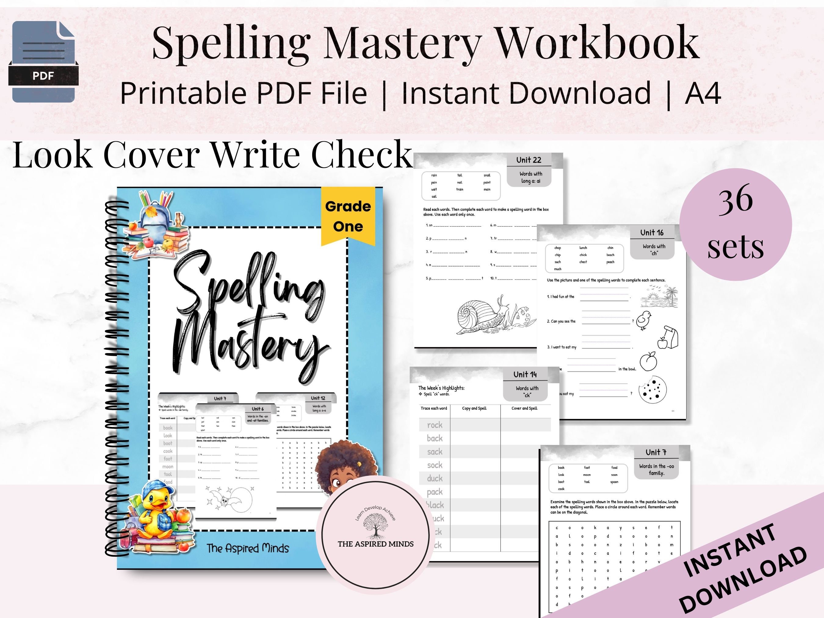 Spelling Mastery Workbook, Grade 1 Spelling Printable, Look Cover Write ...
