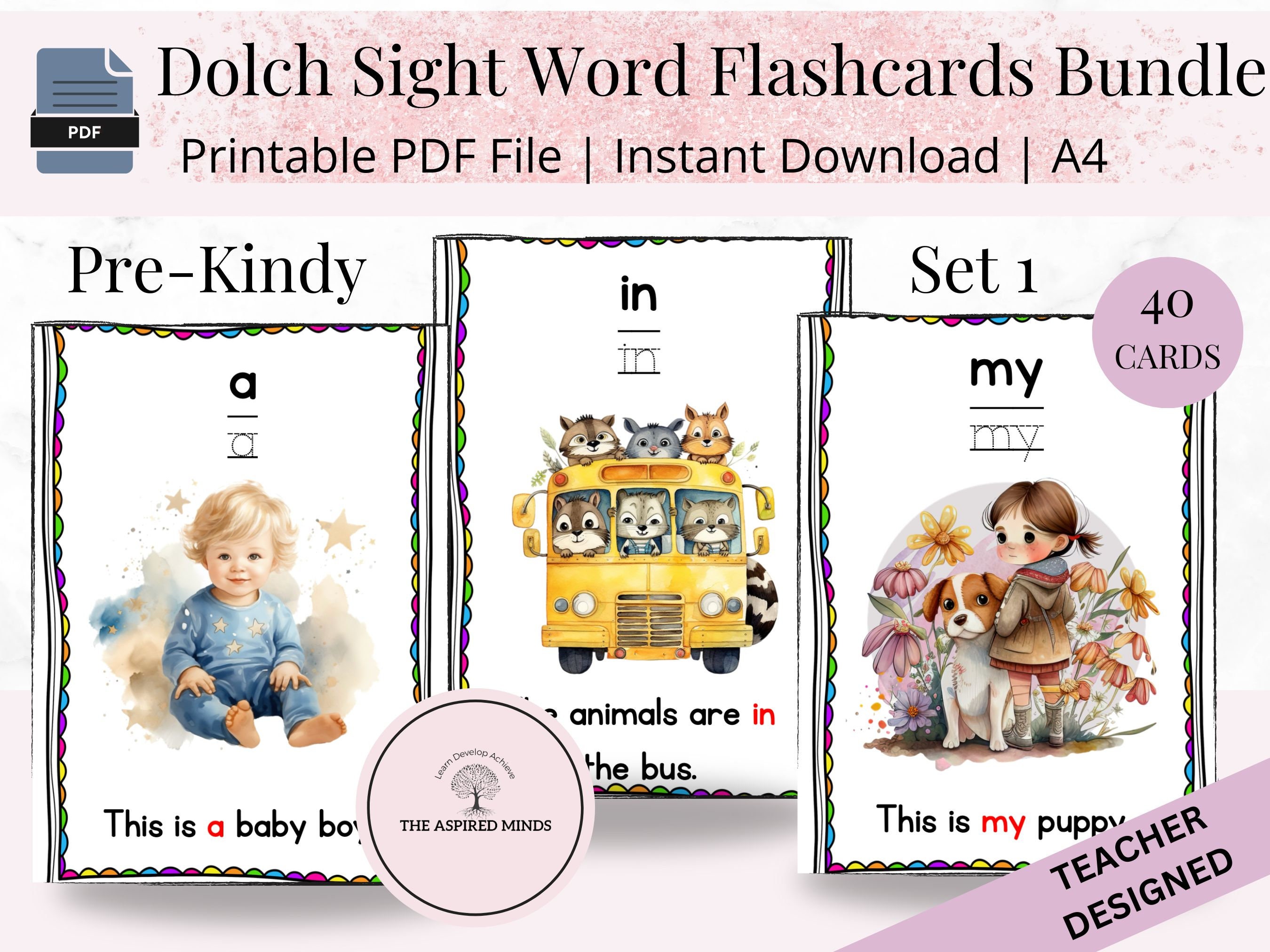 Printable Dolch Sight Word Flashcard BUNDLE, Kindergarten, Classroom ...