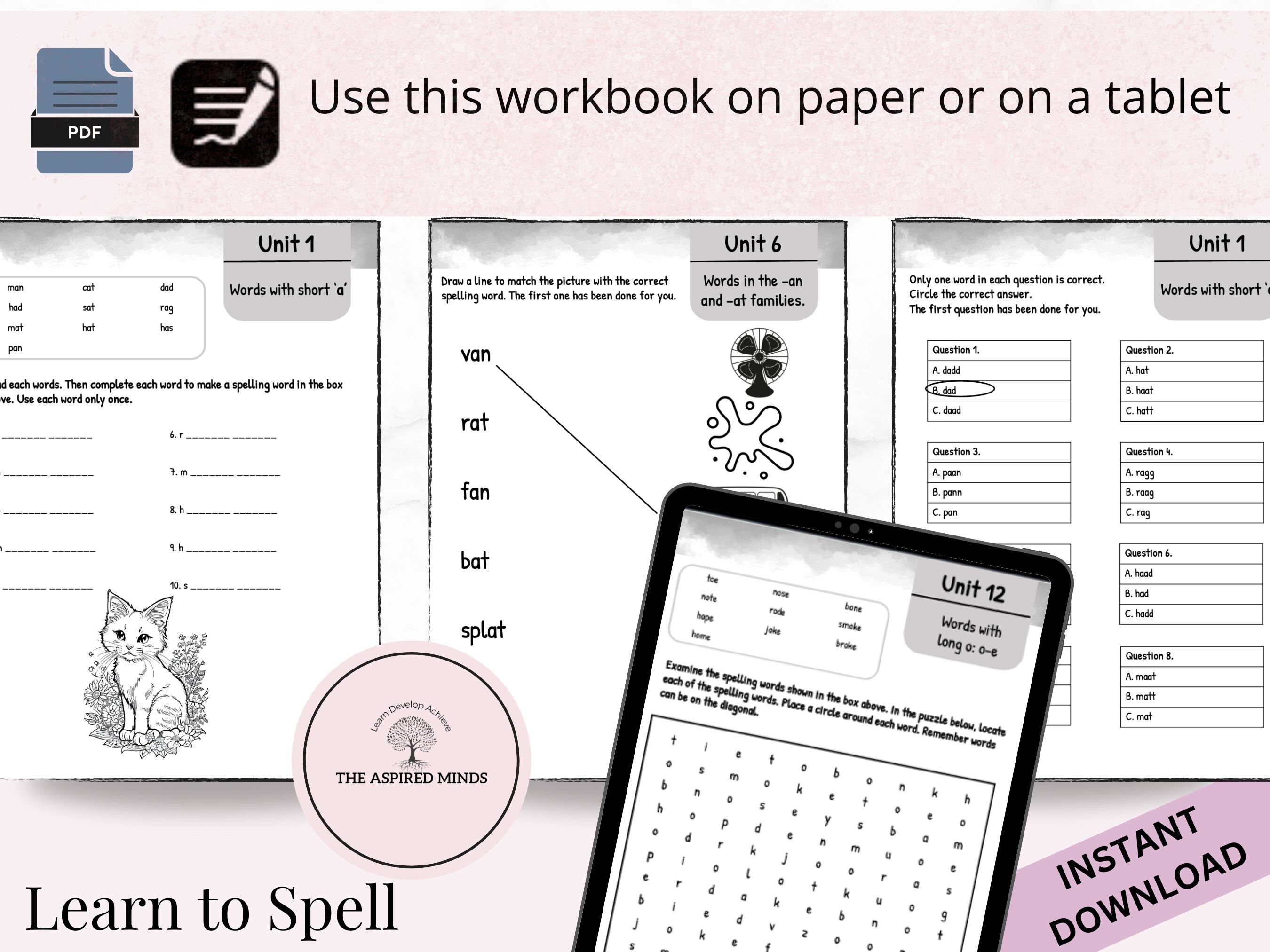 Spelling Mastery Workbook, Grade 1 Spelling Printable, Look Cover Write ...