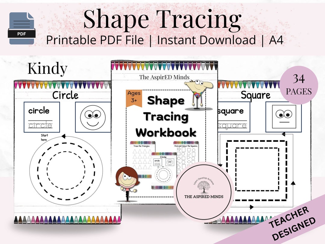 Shape Tracing Workbook, Pre-kindy Worksheets, Homeschool Activity ...