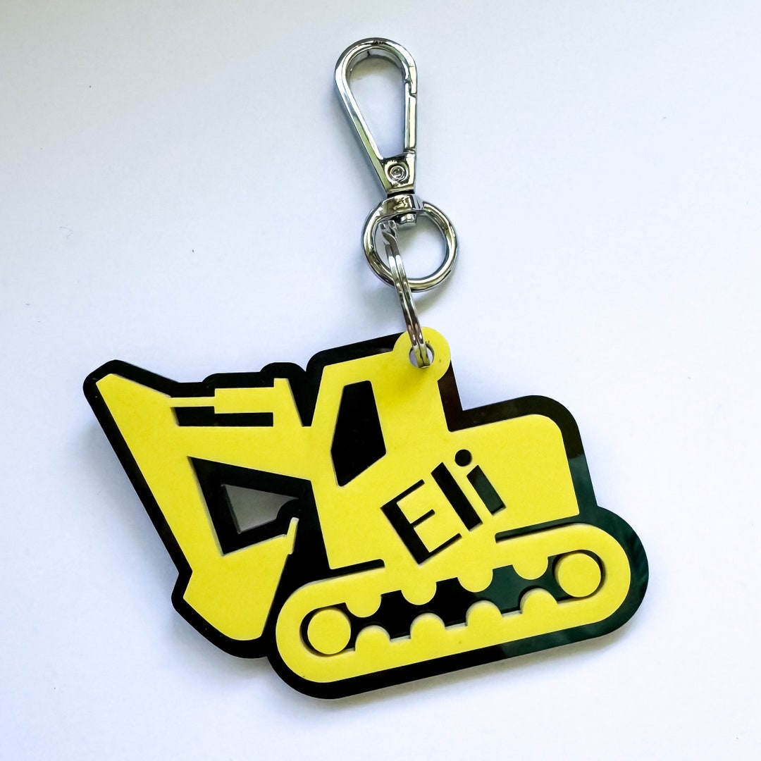 Digger Bag Tag / Acrylic Kids Bag Tag / Personalised Bag Tag for Kids ...