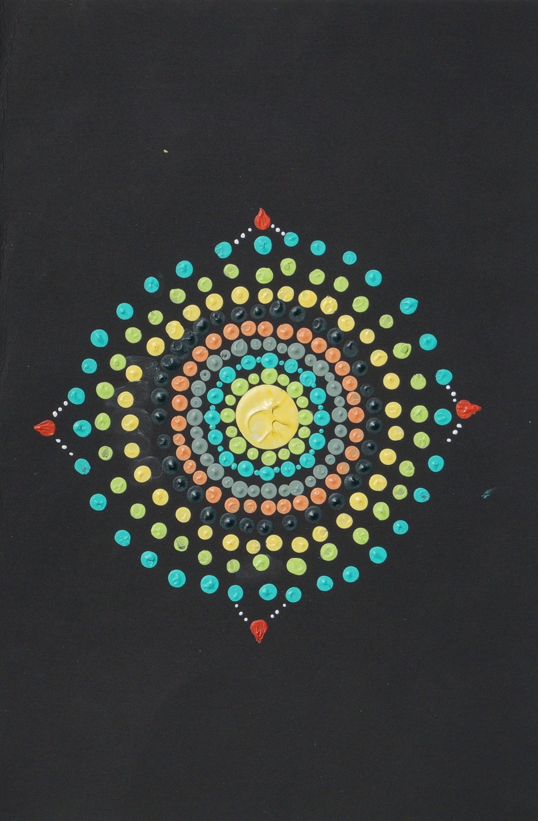 A Clean Modern Dot Painting in a Circular Pattern With Yellow, Blue and ...