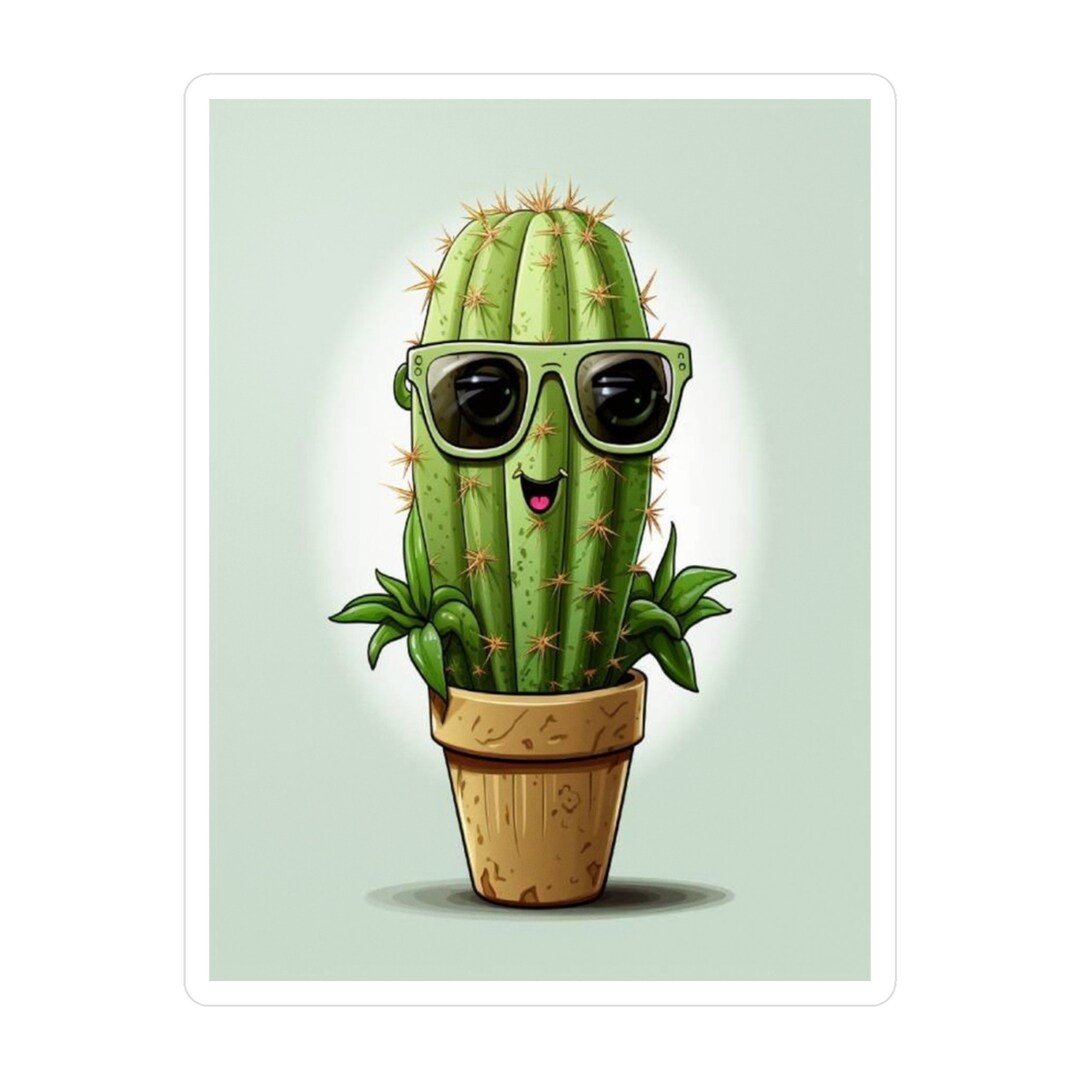 Cute Cactus Sticker Wearing Sunglasses Funny Cactus Kiss-cut Vinyl ...