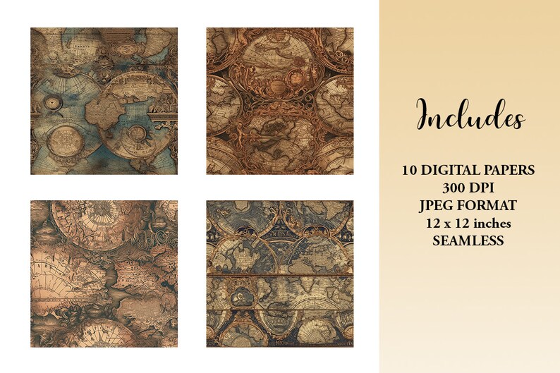 Old World Maps Digital Paper Set, Seamless Textures, Printable ...
