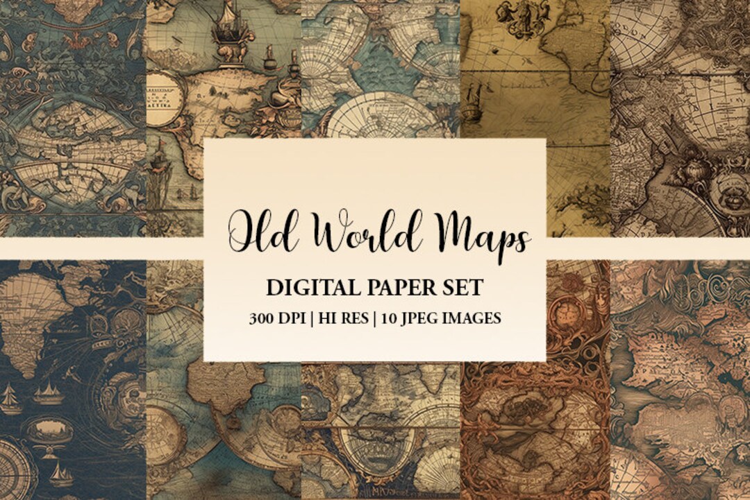 Old World Maps Digital Paper Set, Seamless Textures, Printable ...