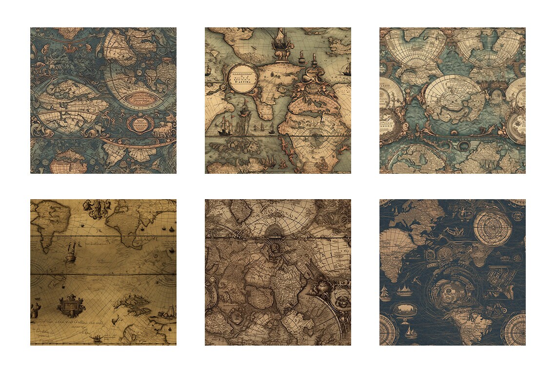Old World Maps Digital Paper Set, Seamless Textures, Printable ...