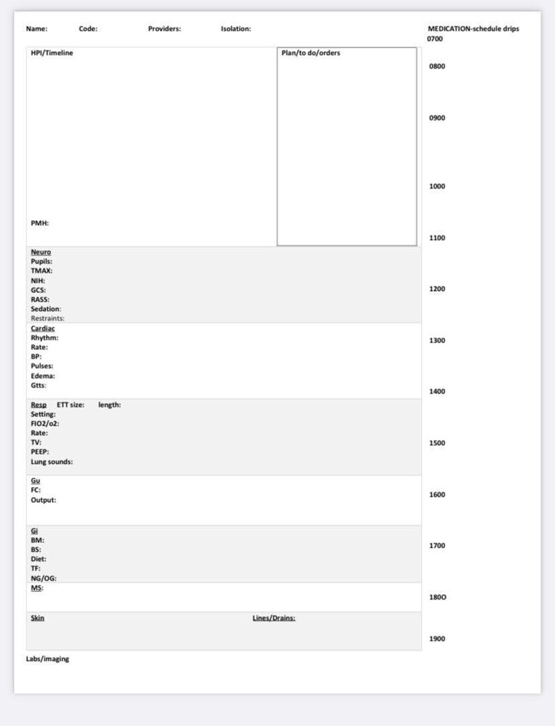 ICU Report Sheet/brain - Etsy