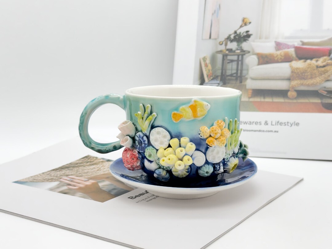 Handmade Ceramic Cup, Coral Cup, Ocean-themed Cup, Ceramic Coral Cup ...