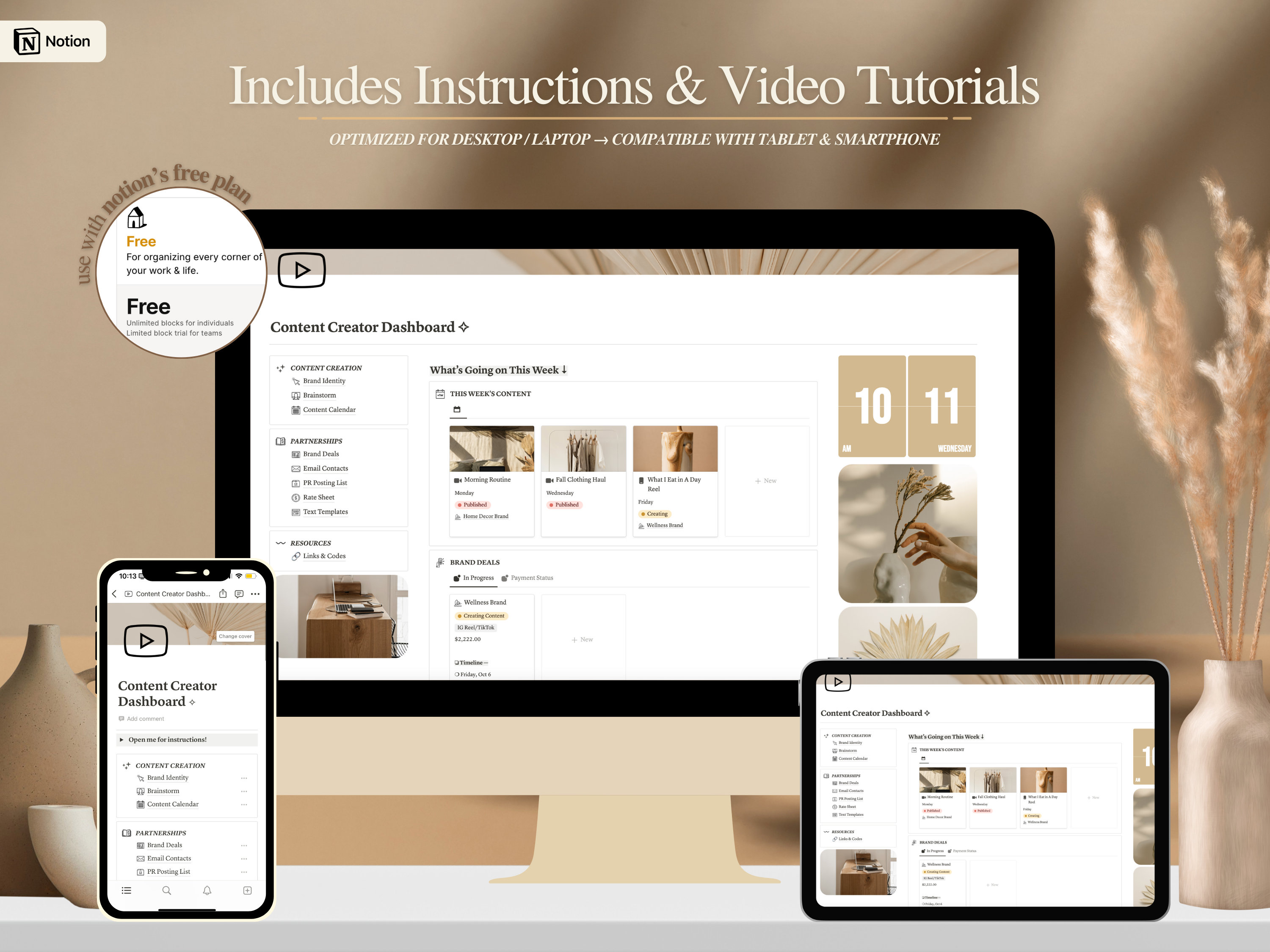 Content Creator Notion Template Social Media Planner | Content Planner, UGC, Instagram, Youtube ...