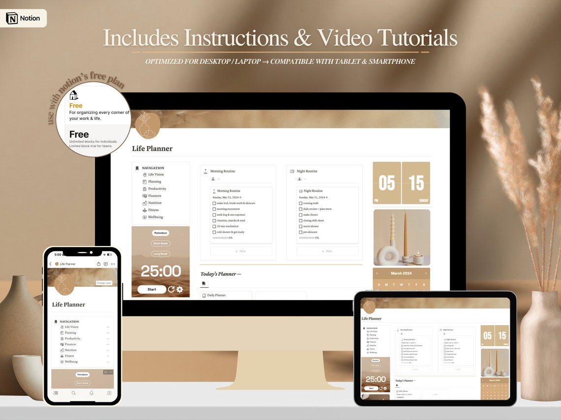 Notion Template Life Planner | Notion Dashboard, Aesthetic Minimal ...