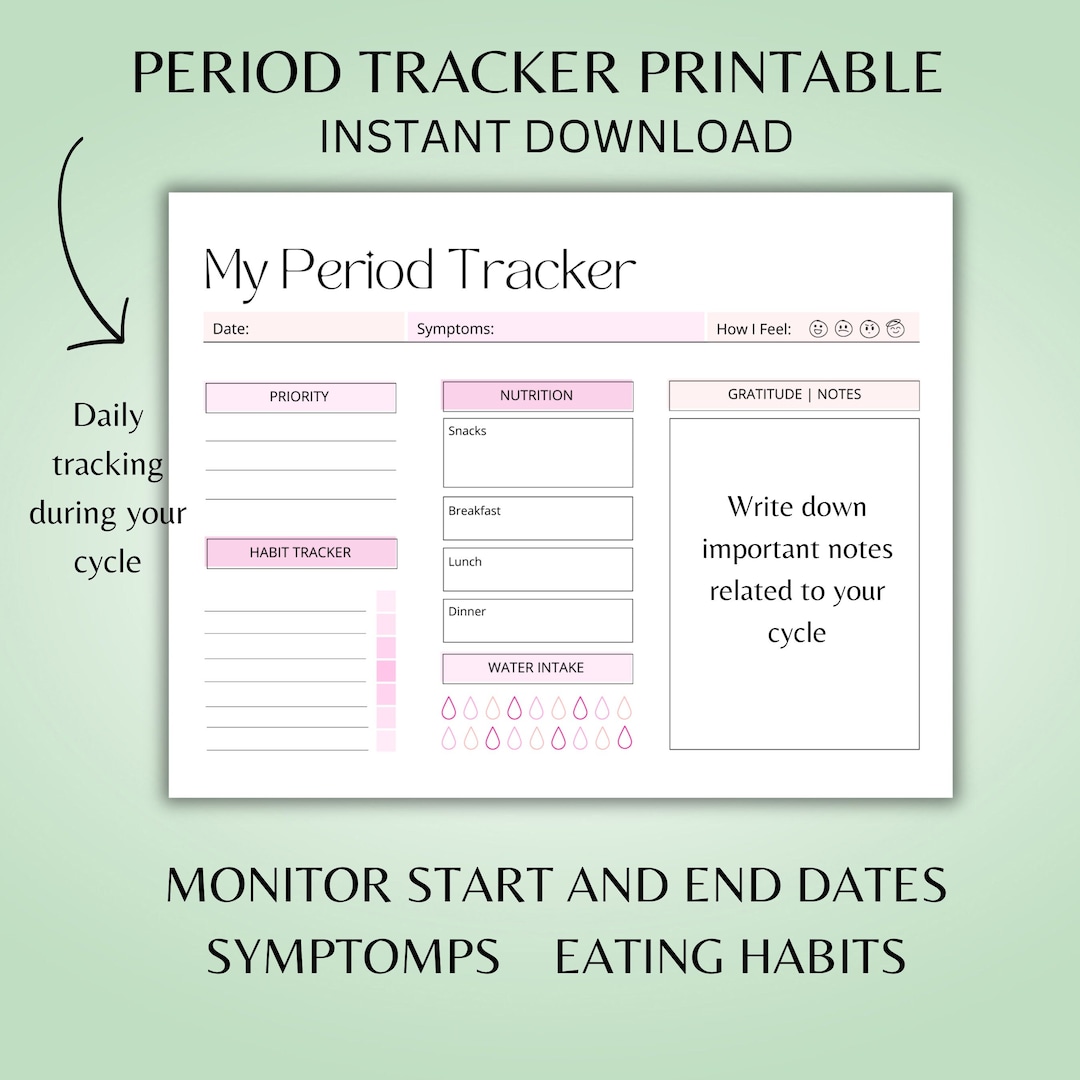 Printable Period Tracker, Symptom Tracker, Period Journal, Ovulation ...