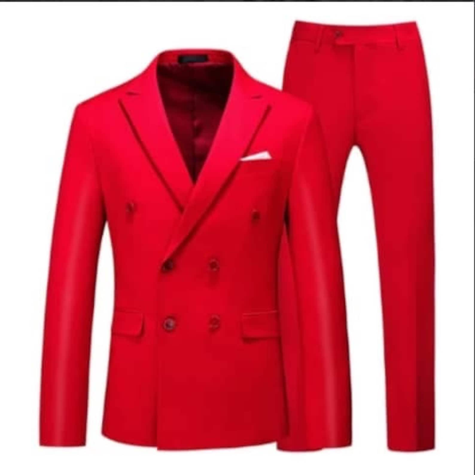 Red 2 Pieces Double Breasted Suit,red Men’s Suit,red Wedding Suit,red ...