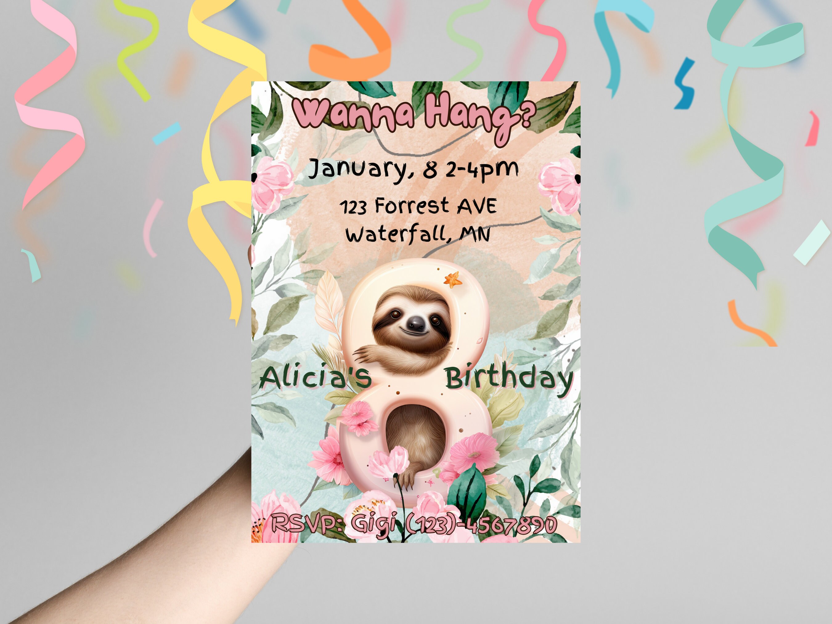 Sloth Party Invitation Animal Birthday Invite Sloth - Etsy