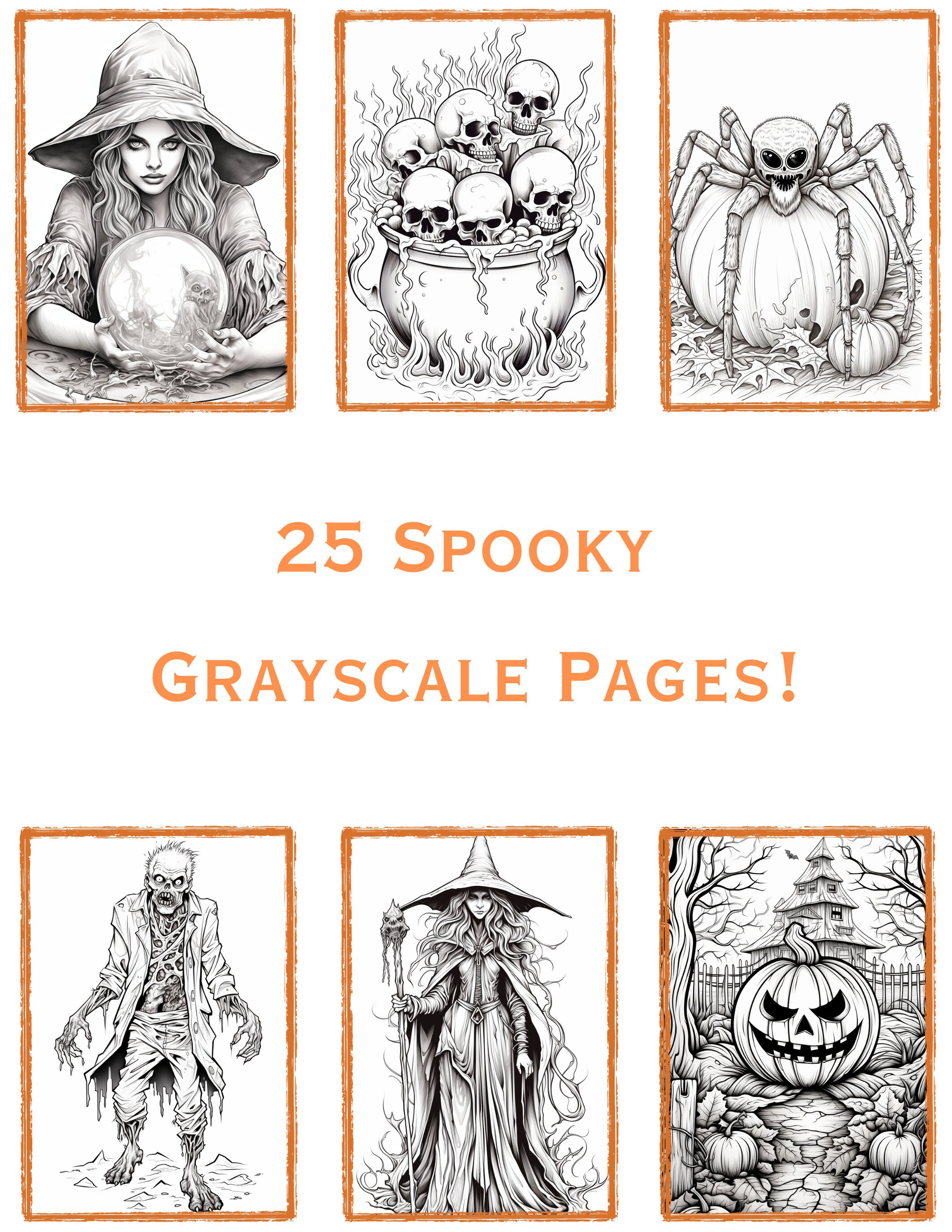 Spooky Spectacles - 25 Printable Haunting Halloween Grayscale Coloring ...