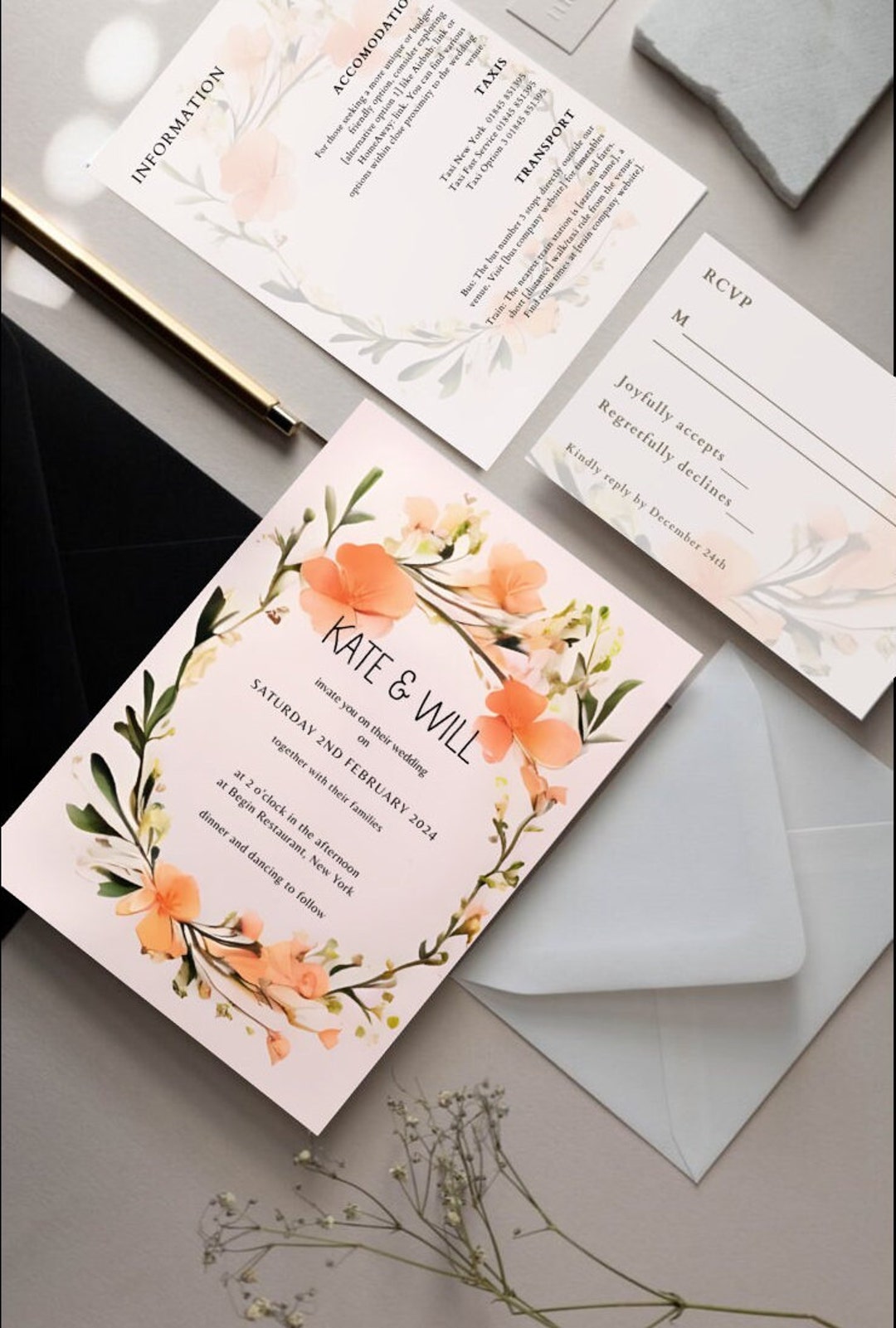 Spring Flower Wedding Invitation Template, Elegant Floral Invite | Save ...