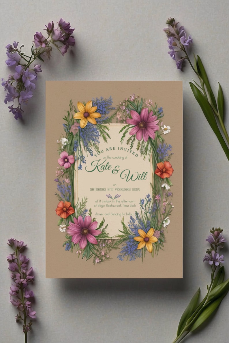 Wildflower Wedding Invitation Template, Elegant Floral RSVP Bundle ...