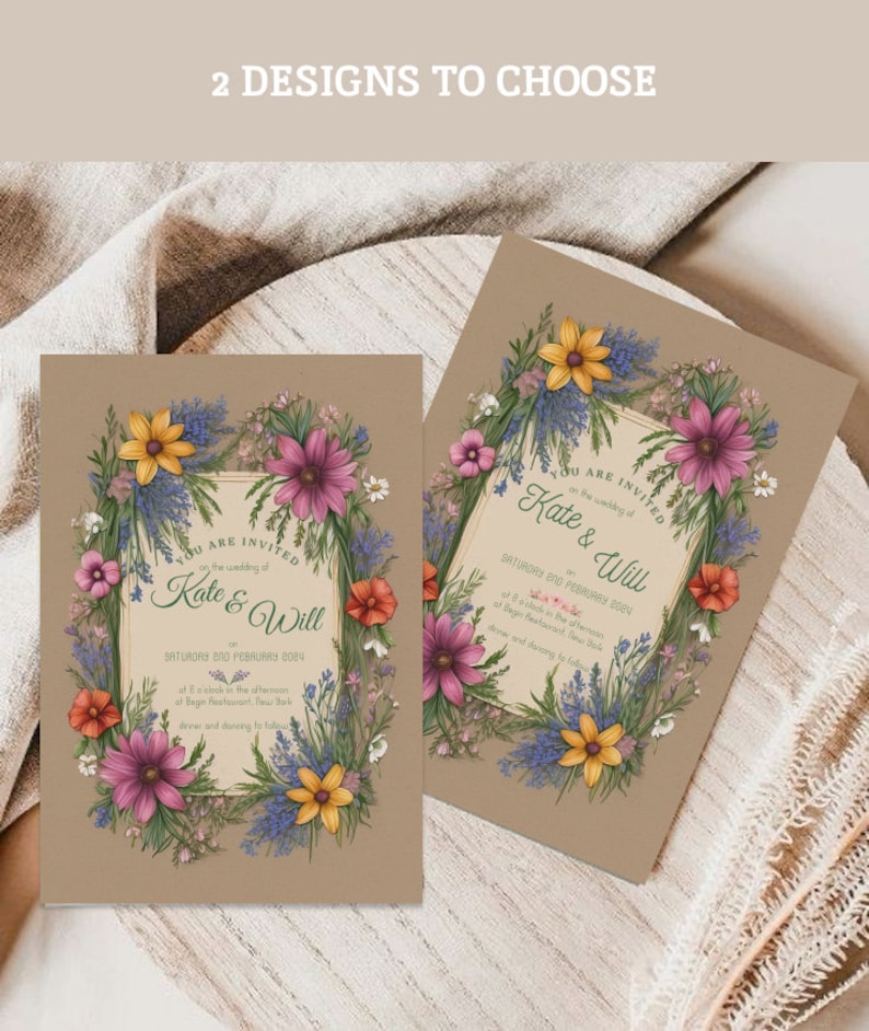 Wildflower Wedding Invitation Template, Elegant Floral RSVP Bundle ...
