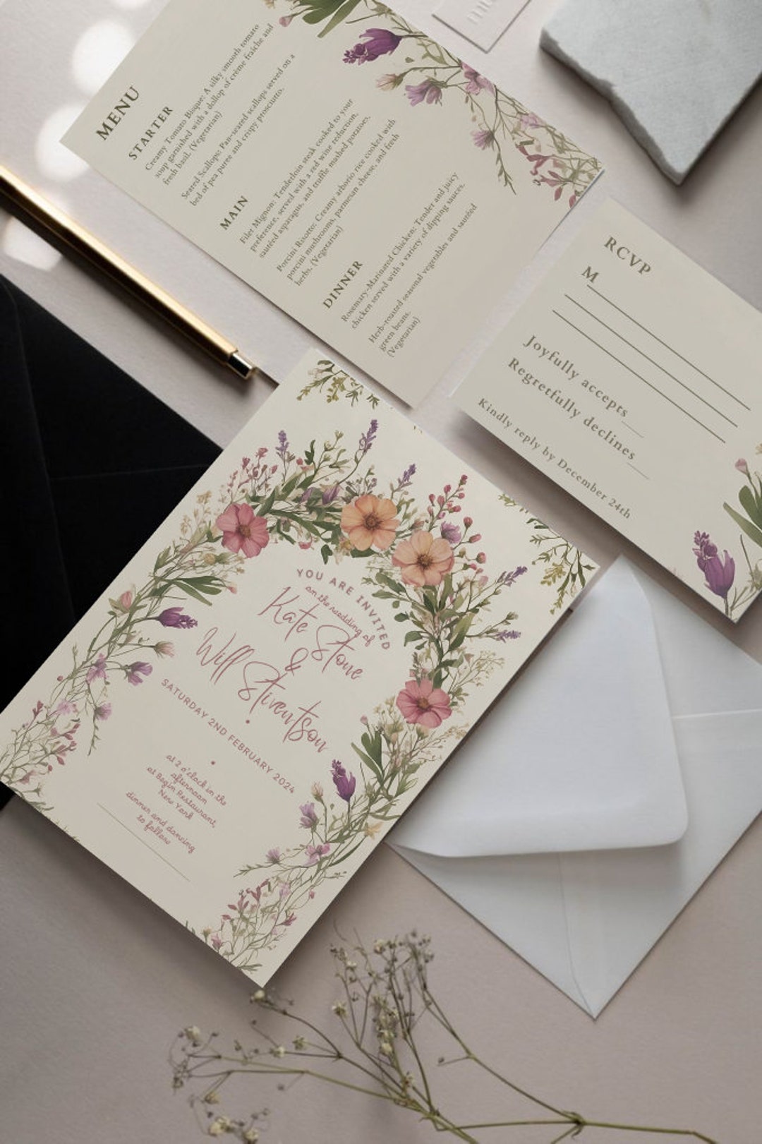 Wedding Spring Flower Invitation Template, Printable Temple, Wedding ...