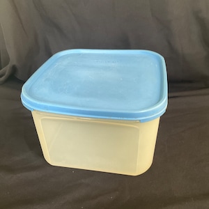 Vintage Tupperware Square Container With Blue Lid - Etsy