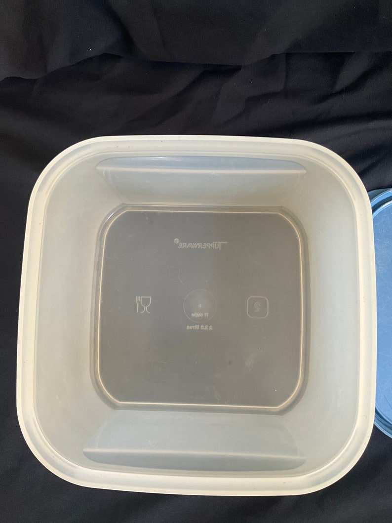 Vintage Tupperware Square Container With Blue Lid - Etsy