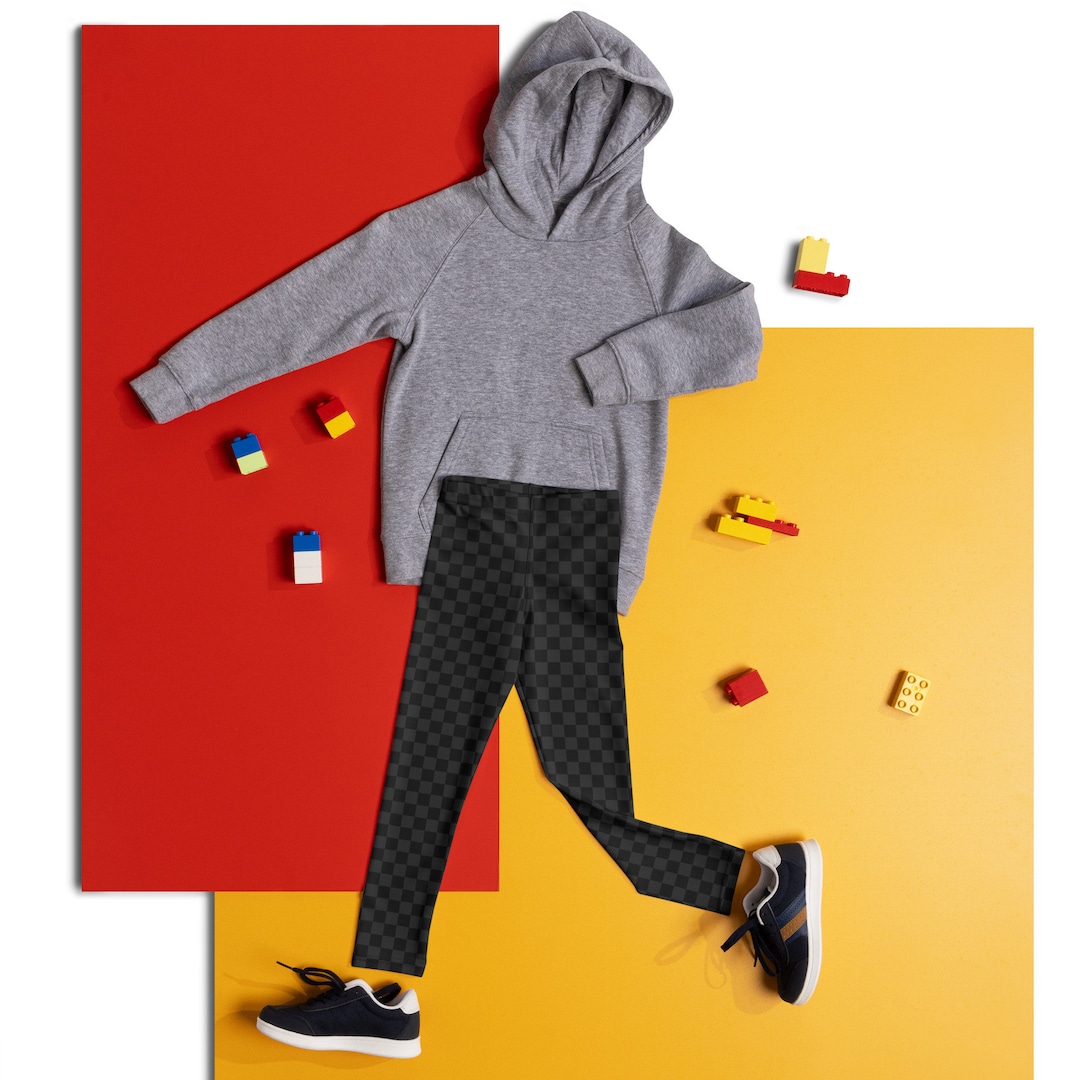 Black and Grey Checkerboard Kid's Leggings, Colorful Kids Leggings ...