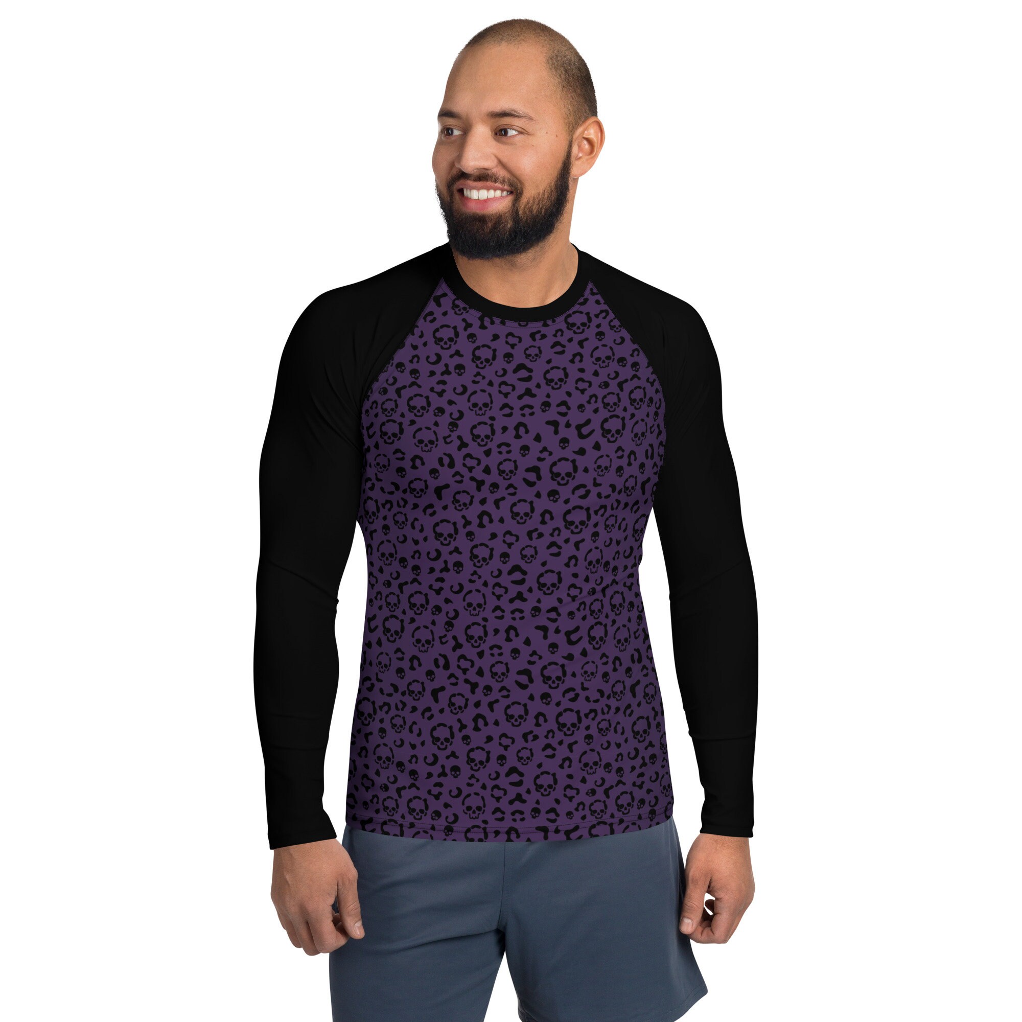 Inverted Cheetah Skull in Purple Men's Rash Guard, Unique Men's Rash ...