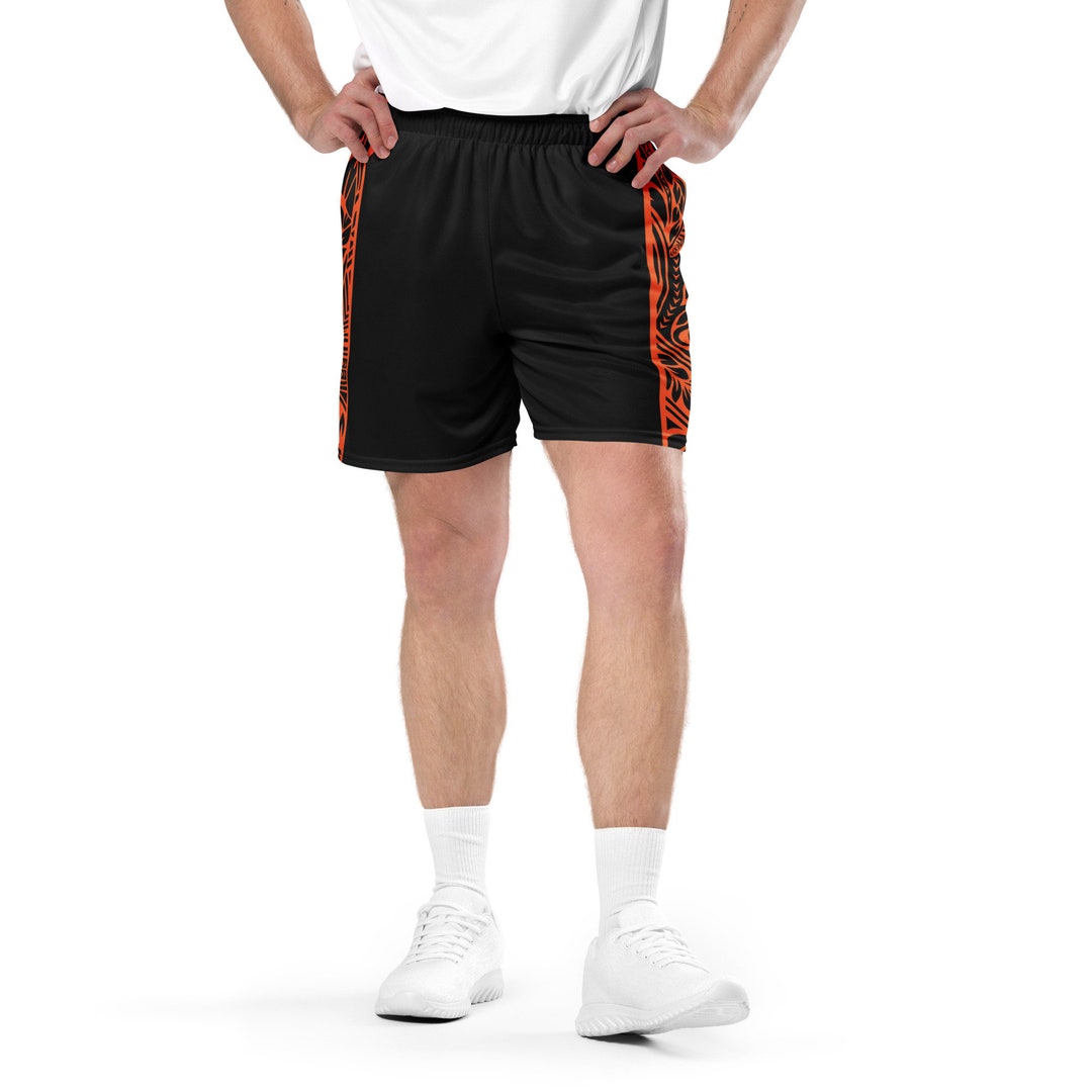 Polynesian Tribal in Black and Orange Unisex Mesh Shorts, Mesh Shorts ...